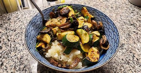 Garlic Parmesan Mushrooms And Zucchini Tossed With Diced Jalapenos On