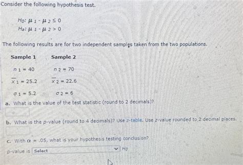 Solved Consider The Following Hypothesis Test Chegg