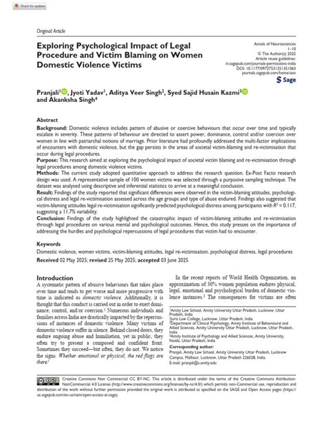 Exploring Psychological Impact Of Legal Procedure And Victim Blaming On