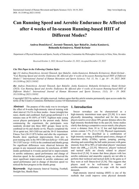 Pdf Can Running Speed And Aerobic Endurance Be Affected After 4 Weeks Of In Season Running