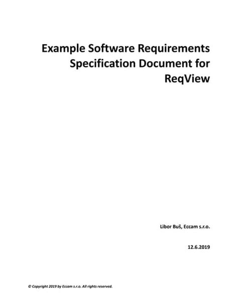Example Software Requirements Specification Document For Reqview Pdf