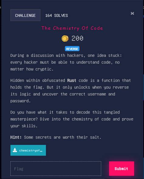 acectf 2025 reverse engenring challenge the chemistry of code by