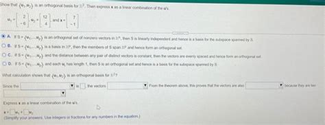 Solved Show That U Is An Orthogonal Basis For 2 Then