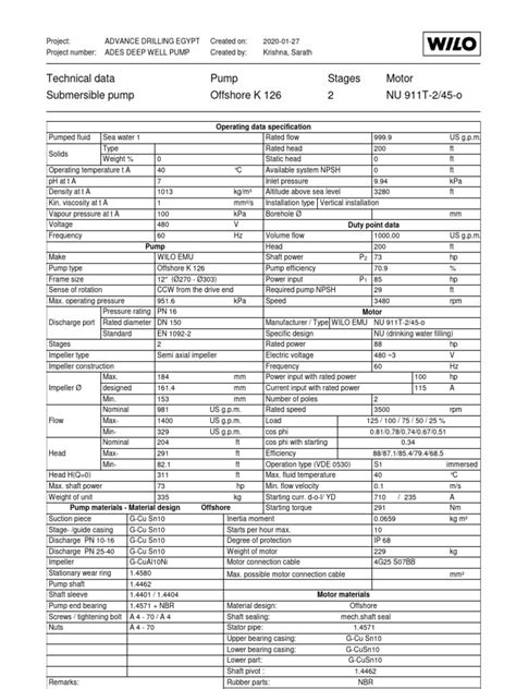 Offshore Pump Technical Specs Pdf Pump Electric Motor