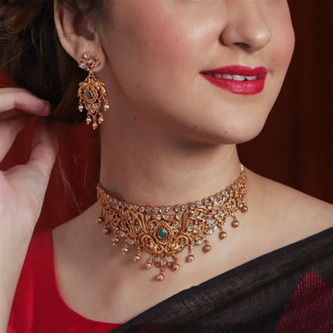 Miah Antique Choker Set By Tarinika Gold Jewellery Design Necklaces