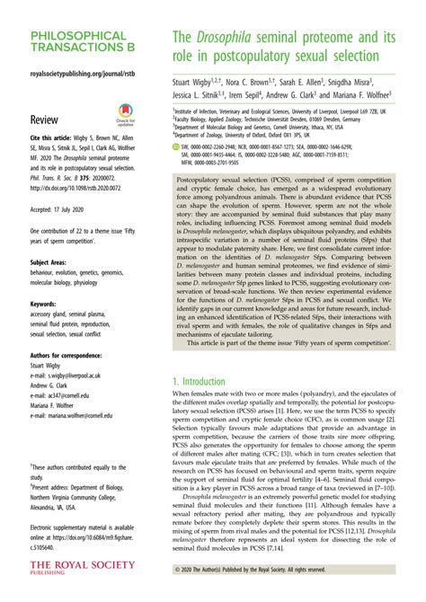Pdf The Drosophila Seminal Proteome And Its Role In Postcopulatory Sexual Selection