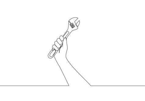 Premium Vector One Line Draw Of Man Holding Stainless Steel Wrench