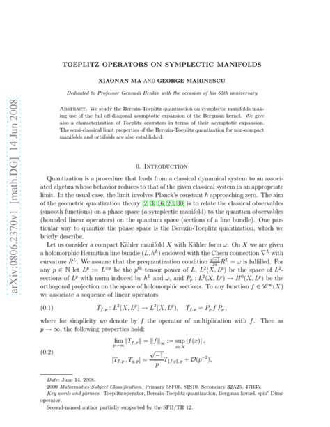 Toeplitz Operators On Symplectic Manifolds