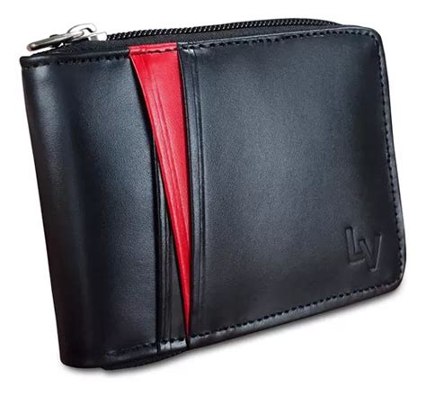 Carteira Masculina De Couro Legítimo Com Zíper Bloqueio Rfid