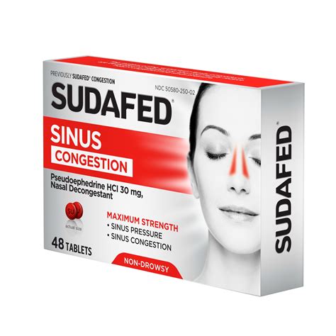 Sudafed Sinus Congestion Maximum Strength Decongestant Tablets 48 Ct