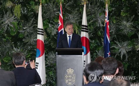 뉴질랜드 총독 주최 오찬에서 인사말 하는 문 대통령 연합뉴스