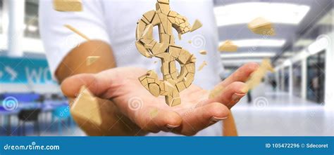 Businessman With Exploding Dollar Currency 3d Rendering Stock
