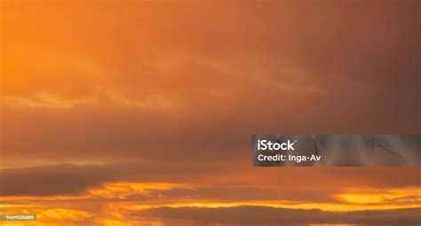 Beautiful Bright Orange Sunset Sky With Dramatic Clouds Sunset Sky