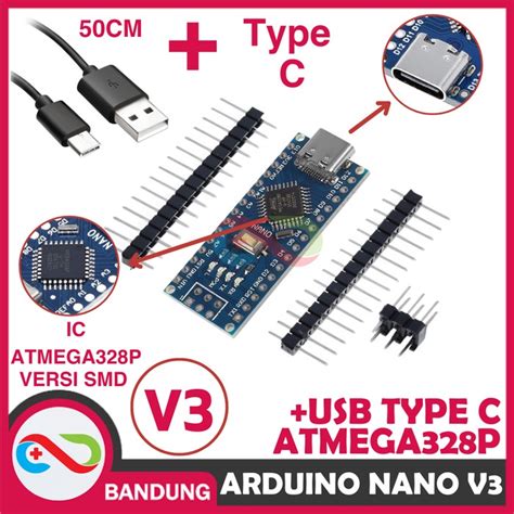 jual arduino nano v3 0 atmega328p type c plus kabel ch340 hq ic