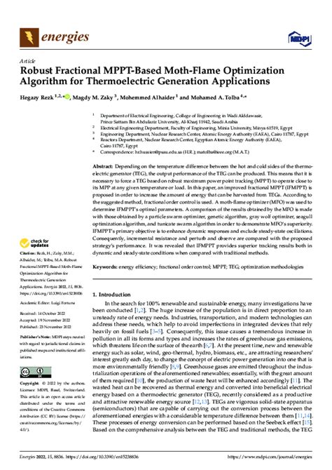 Pdf Robust Fractional Mppt Based Moth Flame Optimization Algorithm