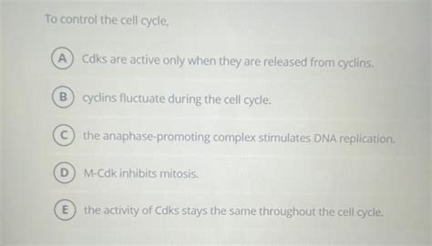 Solved To Control The Cell Cycle Cdks Are Active Only When