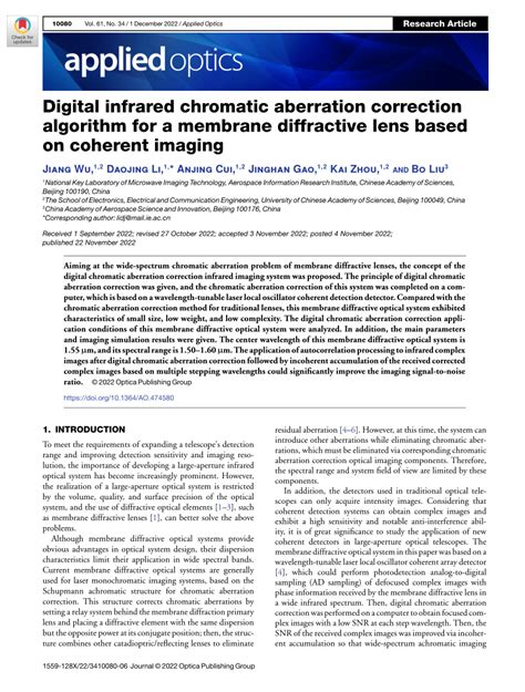 Digital Infrared Chromatic Aberration Correction Algorithm For A