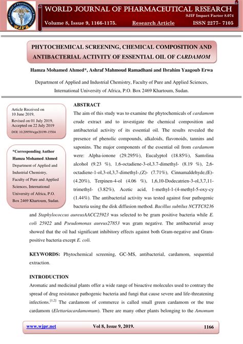 PDF PHYTOCHEMICAL SCREENING CHEMICAL COMPOSITION AND ANTIBACTERIAL