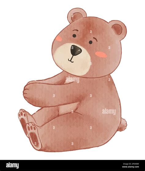 Bear Watercolor Paint Design Cute Animal Cartoon Character Sit