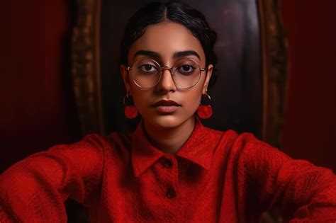 Premium Photo Female With Glasses And Red Lipstick