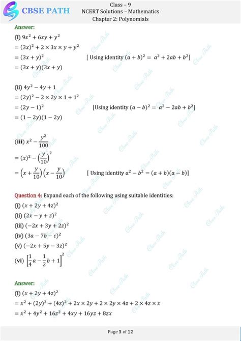 Ncert Solutions For Class Maths Exercise Polynomials Cbse Path