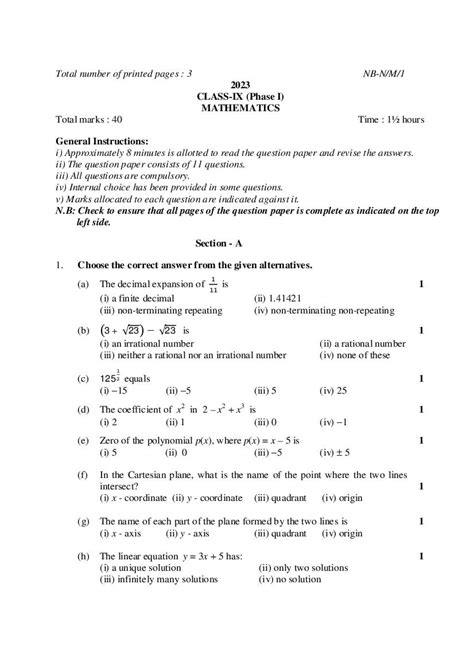 Nbse Class 9 Question Paper 2023 24 Aglasem
