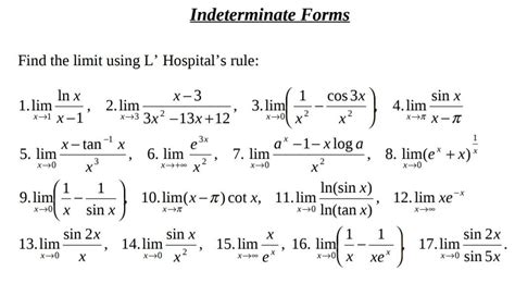 Solved Indeterminate Forms Find The Limit Using L