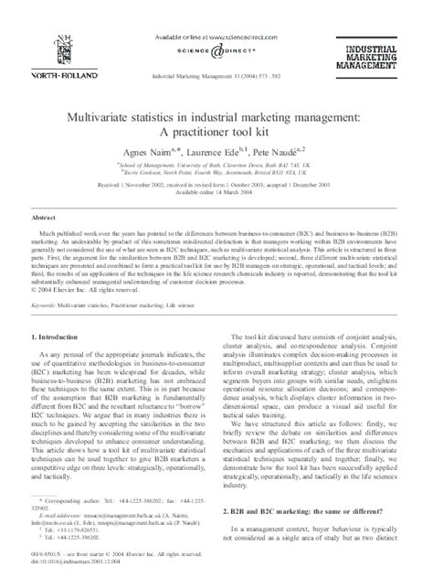pdf multivariate statistics in industrial marketing management a