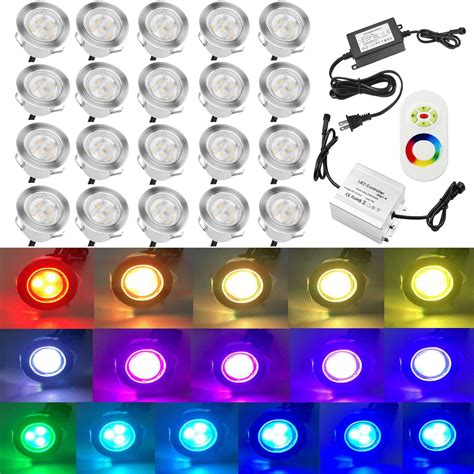 Qaca 20pcs Low Voltage Led Deck Lights Kits Multi Color Rgb Stainless