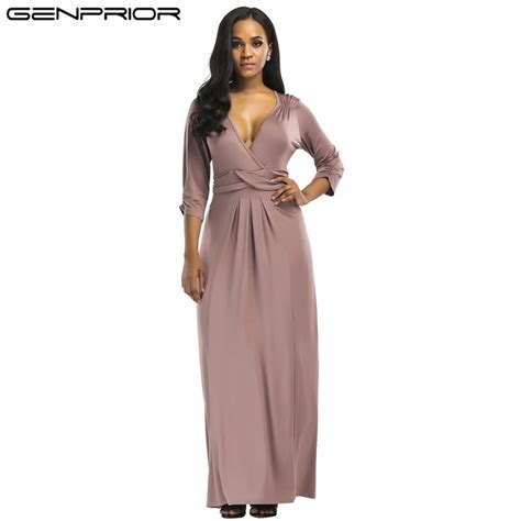 Genprior Sexy Party Dress Female Plus Size Long Sleeve Deep V Neck High