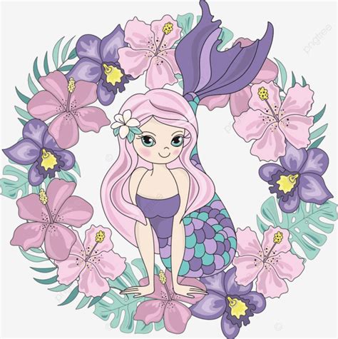美人魚花熱帶花卉花環矢量插圖集 壘砌牆面 恭喜 花環向量圖案素材免費下載，png，eps和ai素材下載 Pngtree