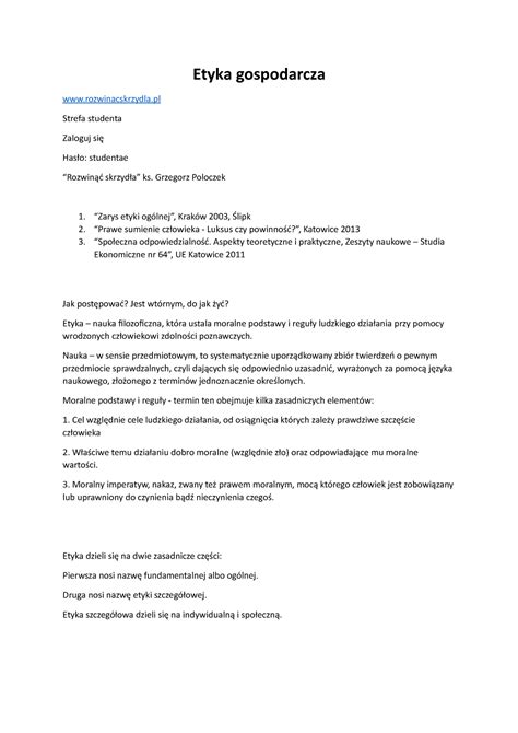 Etyka Gospodarcza Ks Grzegorz Poloczek Etyka Gospodarcza