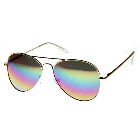 Classic Metal Tear Drop Rainbow Mirrored Lens Aviator Sunglasses
