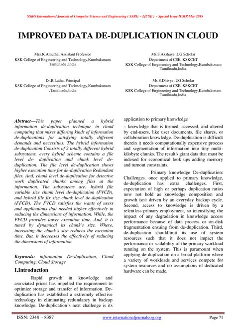 Pdf Improved Data De Duplication In Cloud