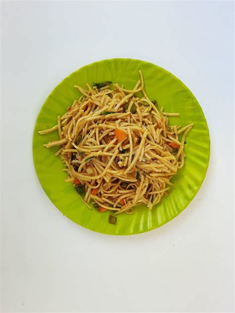 Top View Of A Plate Of Chow Mein Chinese Stir Fried Noodles With