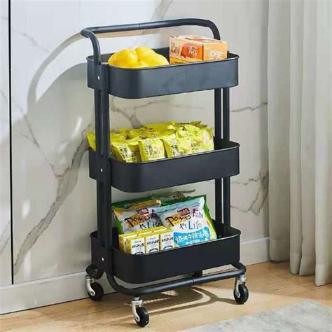 3 Tier Carbon Steel Trolley Cart Kitchen Bathroom Storage Rack Space