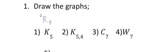 1 Draw The Graphs 1 K5 2 K5 4 3 C7 4 W7 Filo