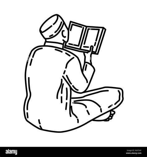 Man Tadarus Is Part Of Muslim Worship Activity Hand Drawn Icon Set