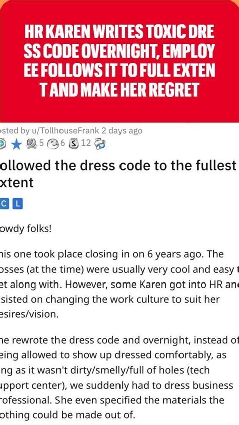 Hr Karen Writes Toxic Dress Code Overnight Employee Follows It To Full