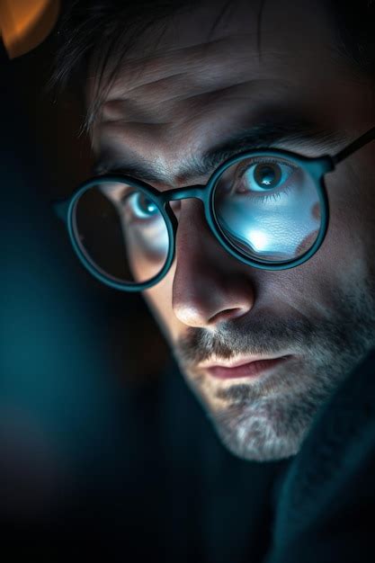 Premium Photo A Man Looking At His Computer And The Screen Reflected