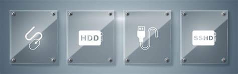 Sshd 카드 Usb 케이블 코드 하드 디스크 드라이브 Hdd 및 컴퓨터 마우스를 설정합니다 정사각형 유리 패널 벡터 Brand Name Smart Phone에 대한 스톡