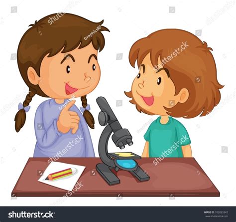 Illustration 2 Girls Using Microscope Stock Vector Royalty Free 102833342 Shutterstock