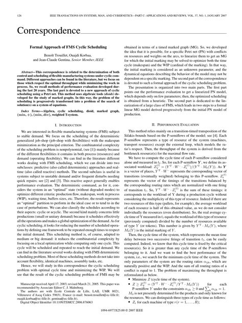Pdf Formal Approach Of Fms Cyclic Scheduling