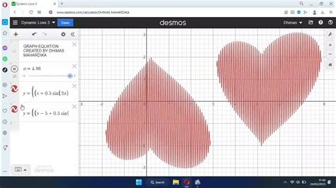 Creating Graph Equation Of Wave Function Of Love Run On Desmos Software
