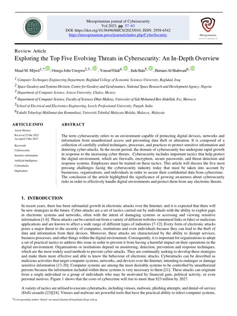 Pdf Exploring The Top Five Evolving Threats In Cybersecurity An In