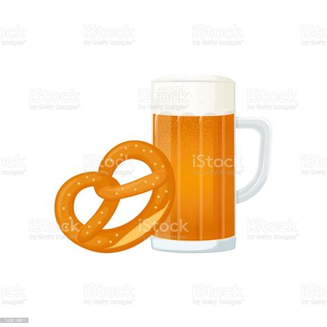 Detailed Set With Pint Of Beer And Ale And Salted Pretzel For Beer Fest
