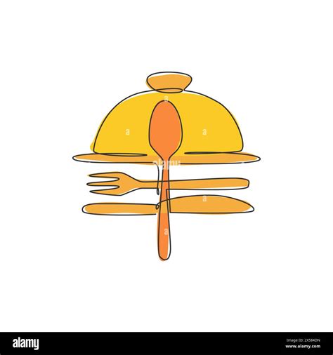 Single Continuous Line Drawing Of Stylized Food Tray Cover Cloche For