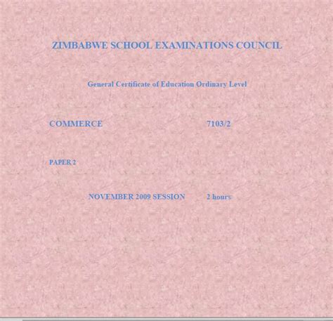 Zimsec Commerce Past Exam Paper November 2009 Pdf Elibrary