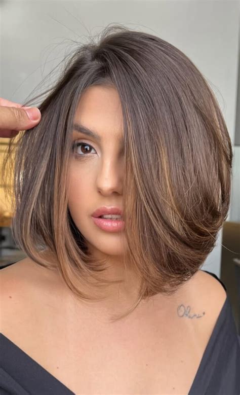 Toffee Brunette Layered Bob Warm Dimensional Short Hair Idea
