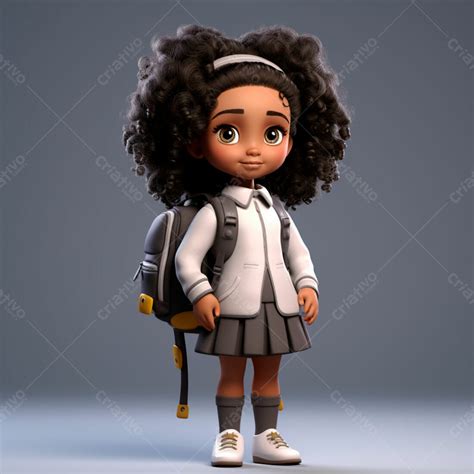 Animacao 3d Volta As Aulas Garota Negra Com Mochila Nas Costas 21